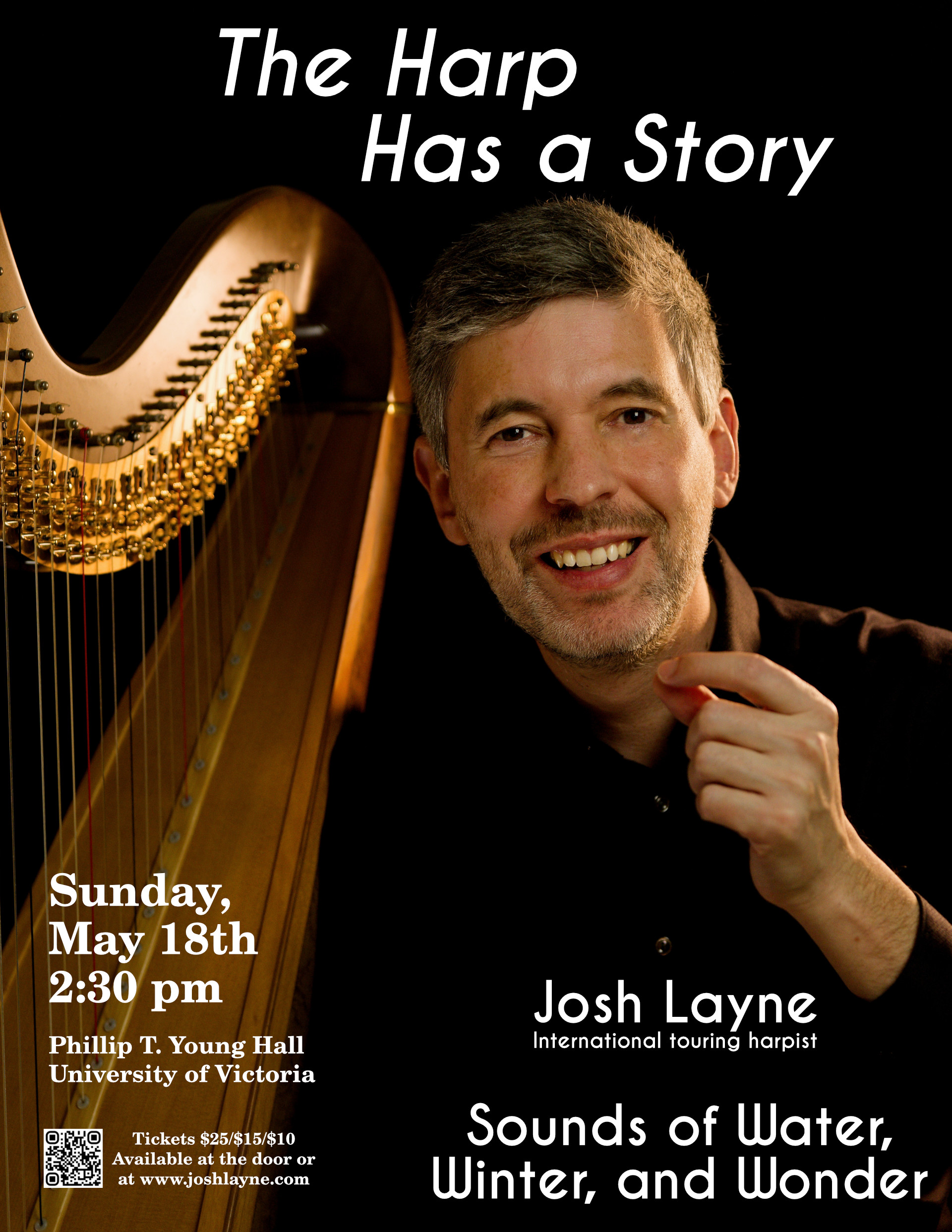 Upcoming concerts - May 4 and 18, 2025 - Josh Layne, Harpist